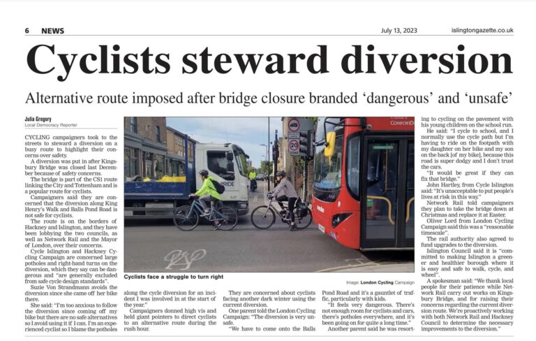 Kingsbury Bridge ‘diversion’ Part Two – Cycle Islington